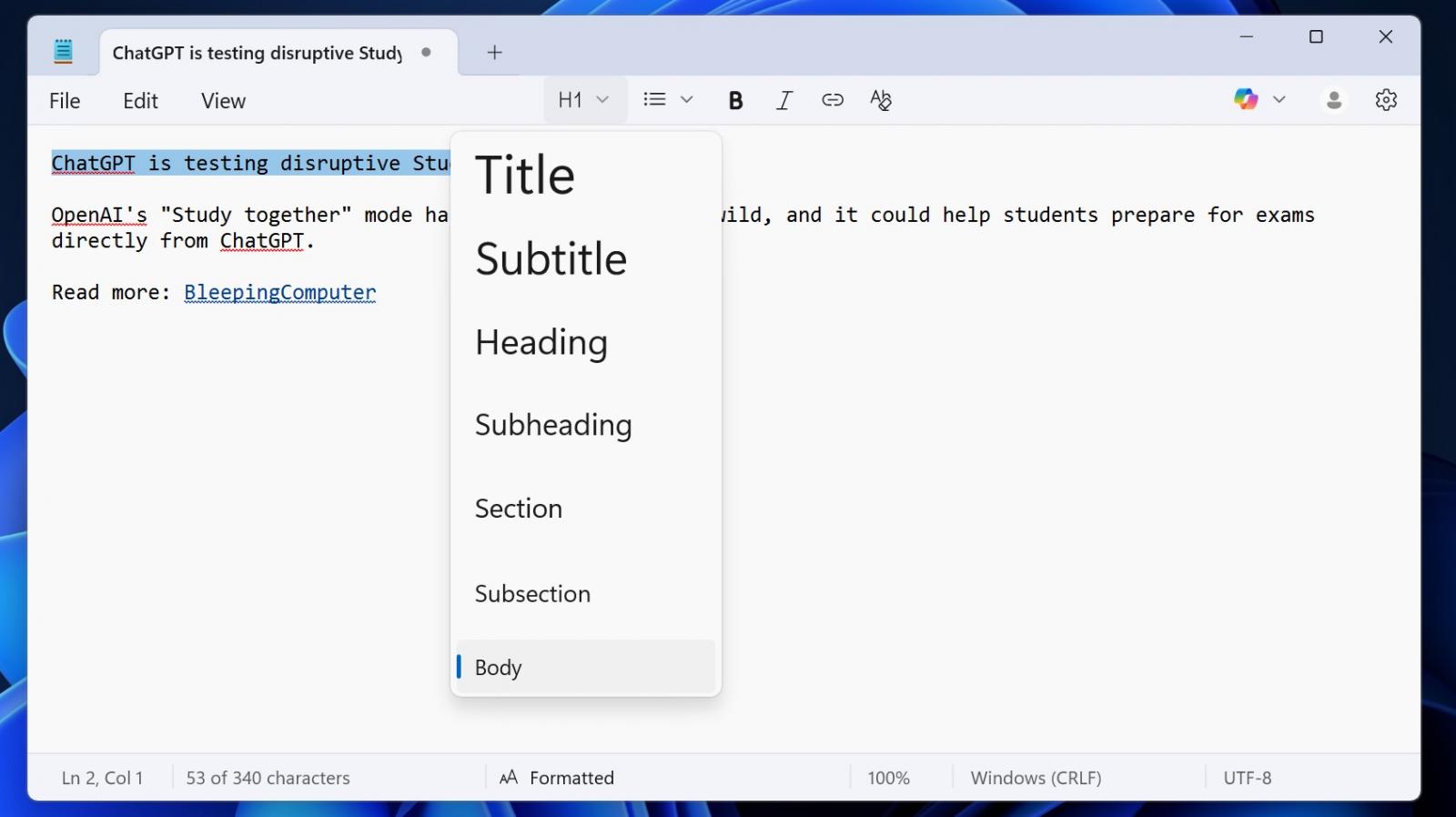 Hands on with Windows 11 Notepad's new markdown support